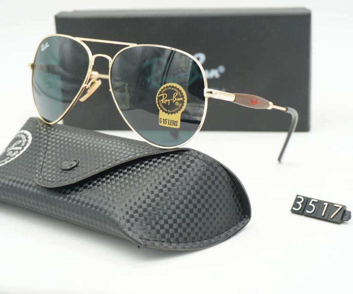 Ray-Ban New Design Black & Gold 3517 Oval Shape Trendy Hot Favorite Ma ...